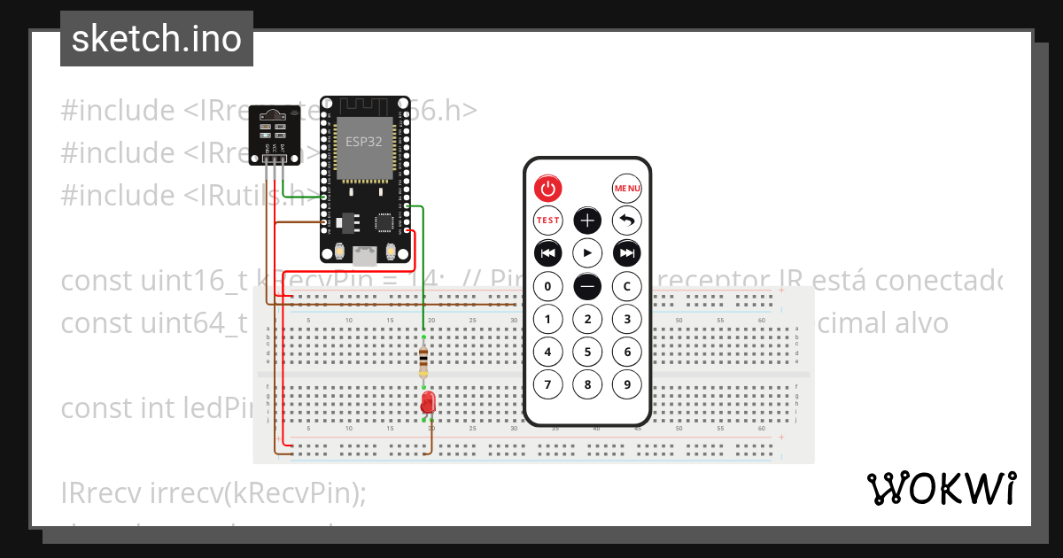 Módulo 04 - CONTROLE REMOTO IR - Wokwi ESP32, STM32, Arduino Simulator
