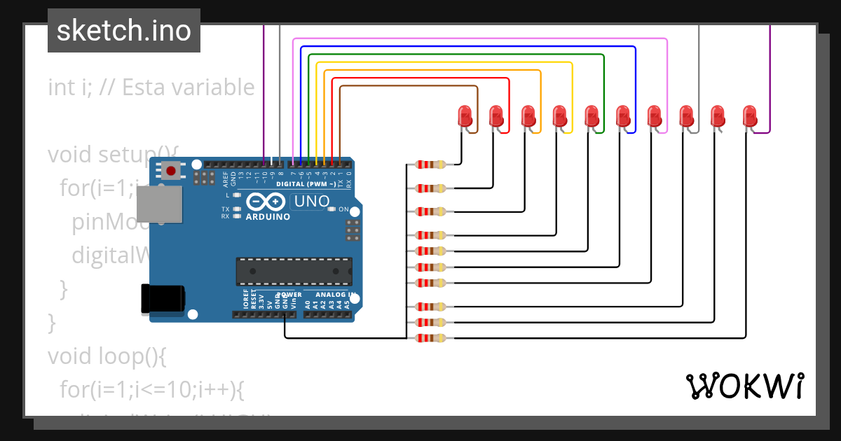 10 LEDS - Wokwi ESP32, STM32, Arduino Simulator