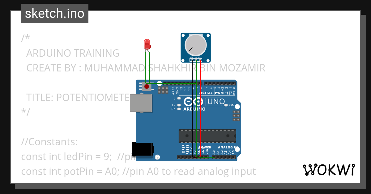 potentiometer LED - Wokwi ESP32, STM32, Arduino Simulator