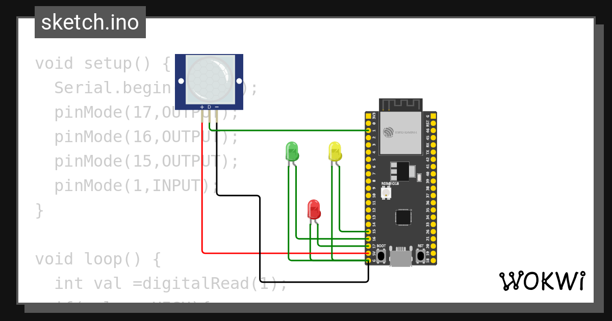 物体检验红绿灯 Wokwi Esp32 Stm32 Arduino Simulator 3413