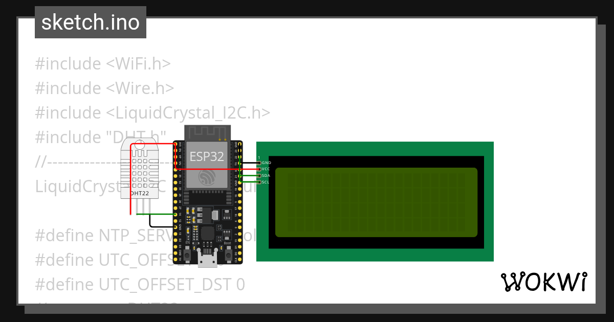 T&H sensor and LCD 12C - Wokwi ESP32, STM32, Arduino Simulator