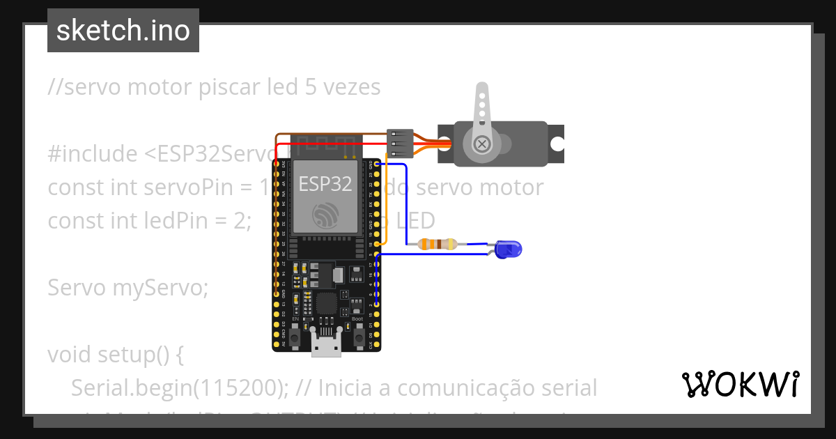 Servo Ligando Led 5 Vezes Wokwi Esp32 Stm32 Arduino Simulator 