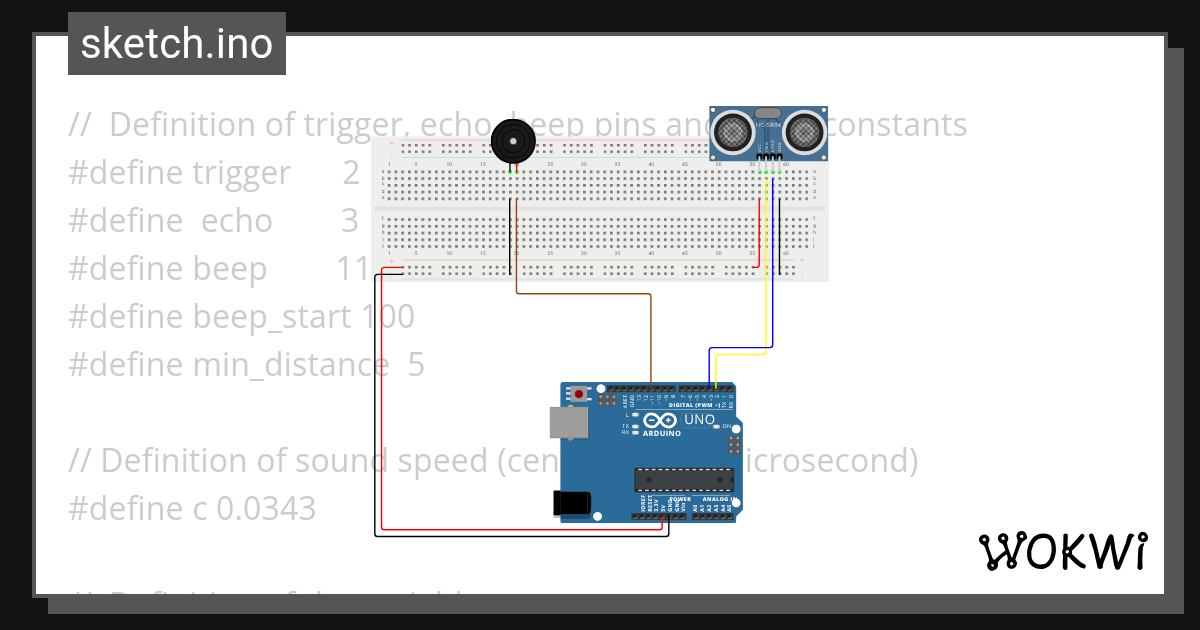 Arduino Uno Ultra-Sonic Car Parking Sensor Project - Wokwi ESP32, STM32, Arduino Simulator