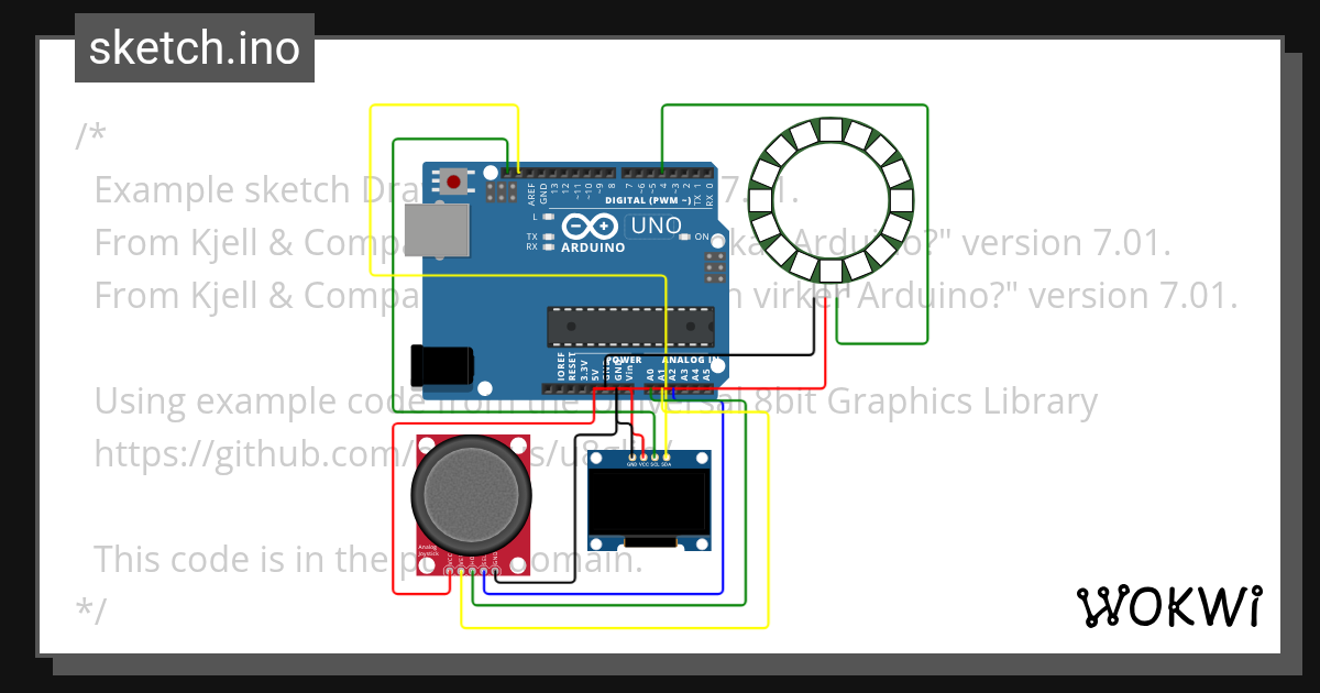 Neopixel + display + joystick (utan ändrad kod) Copy - Wokwi ESP32, STM32, Arduino Simulator