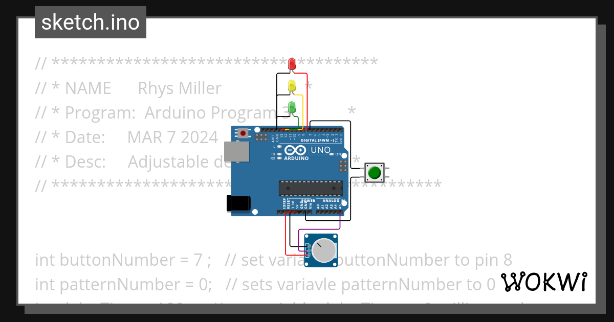 Adjustable delay light chaser - Wokwi ESP32, STM32, Arduino Simulator