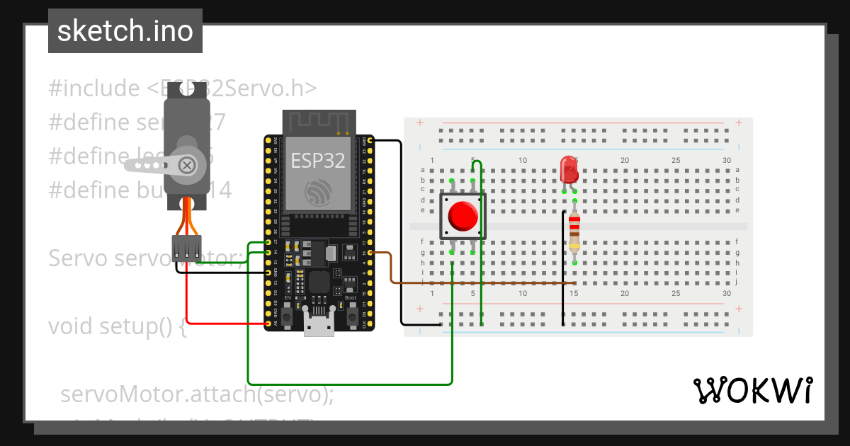 Atividade 9 servo motor com botao - Wokwi ESP32, STM32, Arduino Simulator