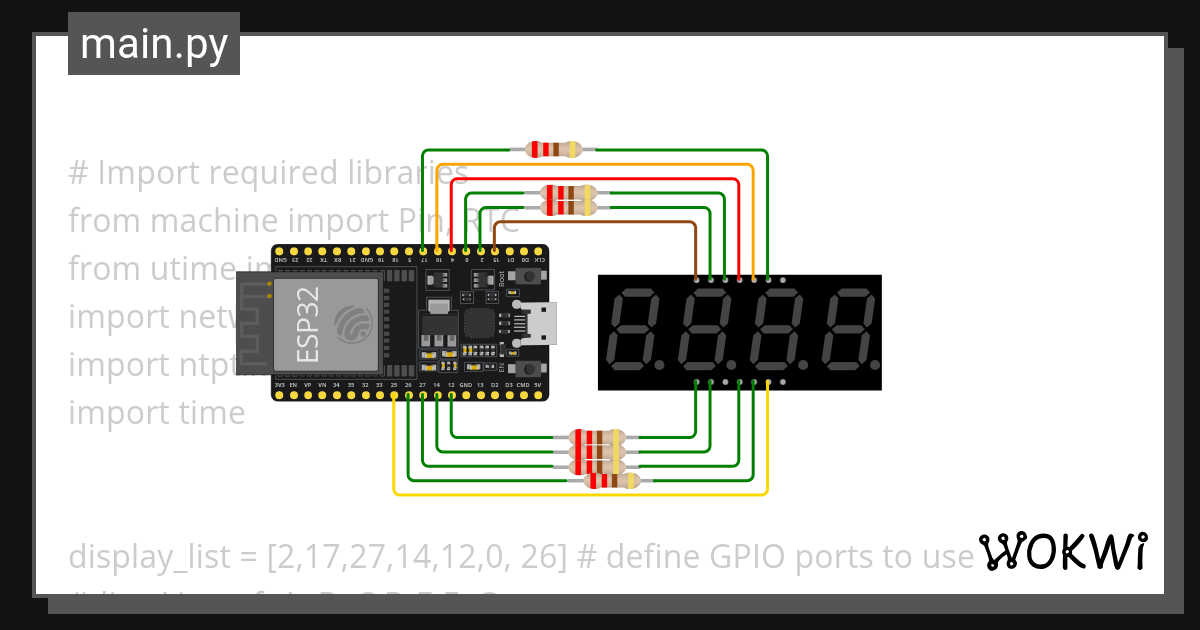 7segx4digits Clock - Wokwi ESP32, STM32, Arduino Simulator