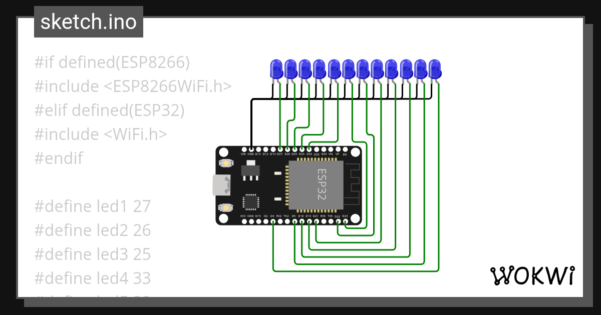 Running LED - Wokwi ESP32, STM32, Arduino Simulator