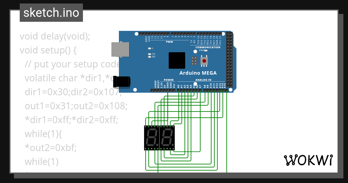 Two seven segnment displays 2nd problem - Wokwi ESP32, STM32, Arduino Simulator