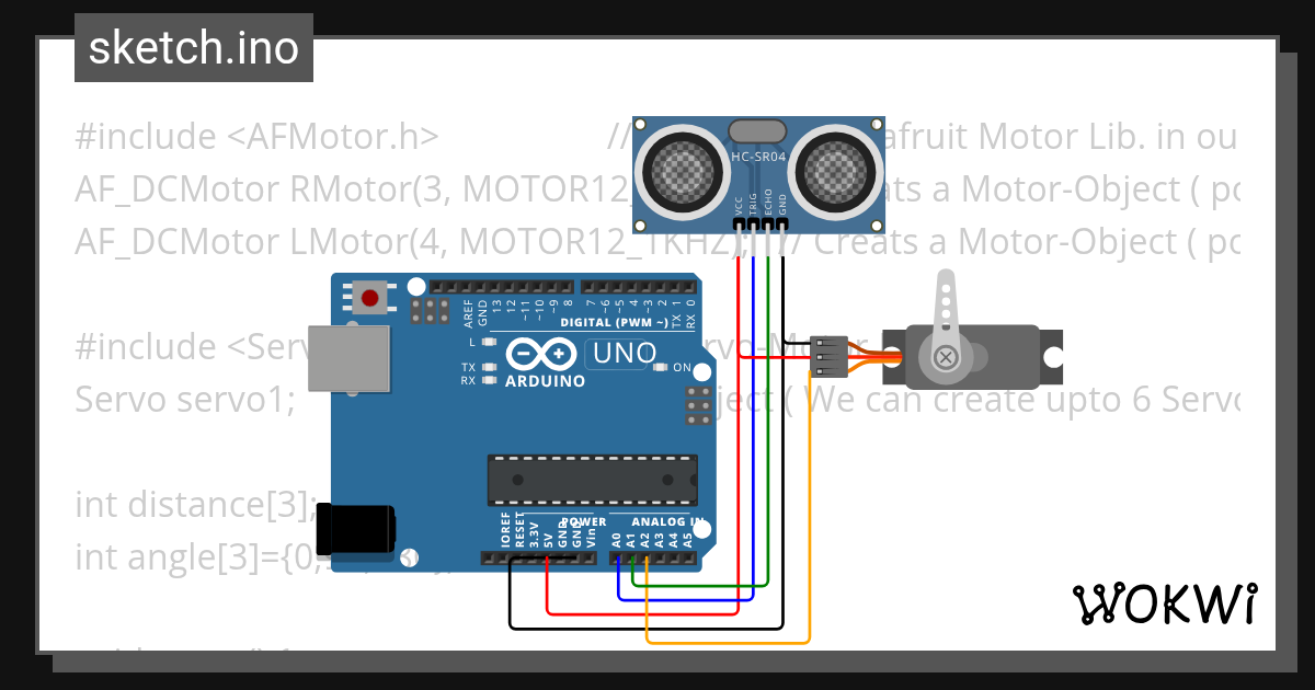 Arduino_1UltraSound_MazeRunner - Wokwi ESP32, STM32, Arduino Simulator