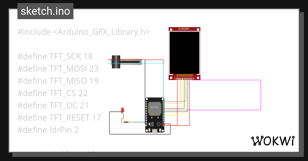 Slide Potentiometer Brightness analog - Wokwi ESP32, STM32, Arduino Simulator