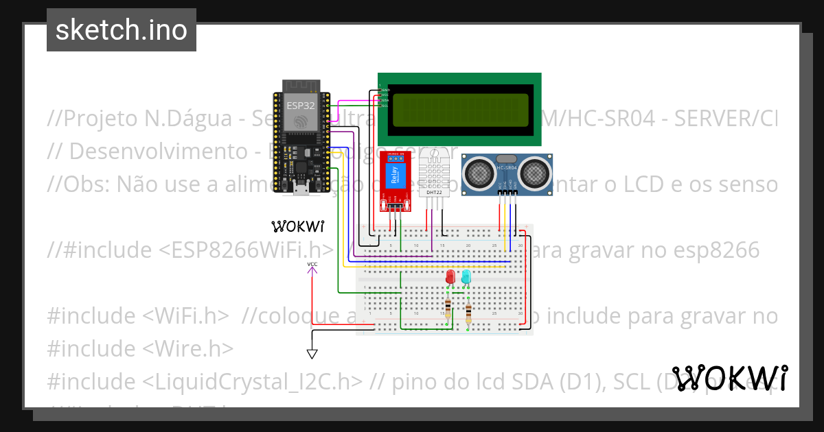 Projeto N.Dágua - Sensor ultrassonico AJ-SR04M - Server -lcd16x2 - Wokwi ESP32, STM32, Arduino ...