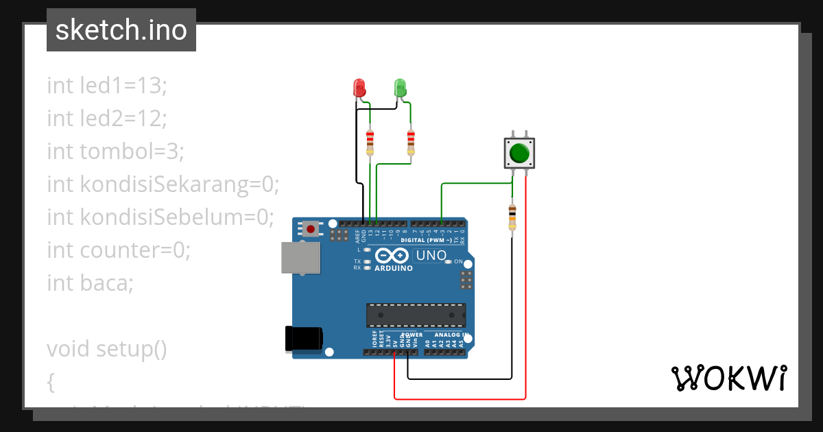 LK29 Led 2 Tombol Project 2 - Wokwi ESP32, STM32, Arduino Simulator