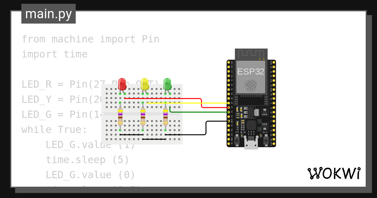 十字路口交通灯 Wokwi Esp32 Stm32 Arduino Simulator 