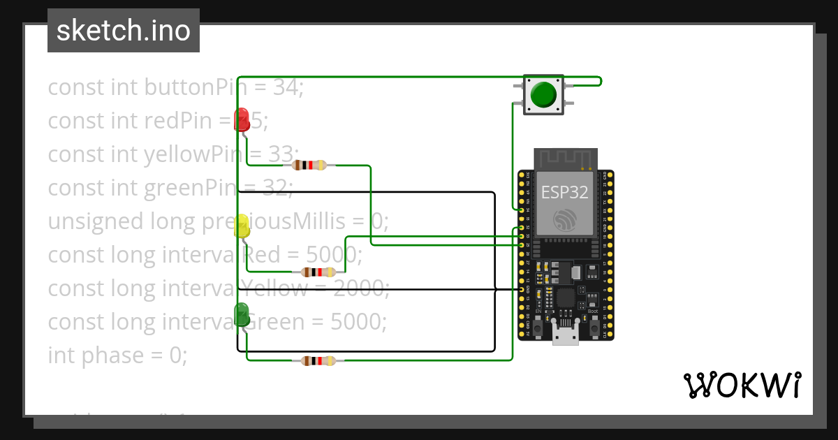 lampu merah tapi pake millis (berat bos gausah deh) - Wokwi ESP32, STM32, Arduino Simulator