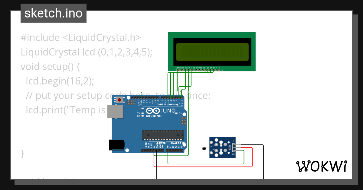 LCD with sensor temp - Wokwi ESP32, STM32, Arduino Simulator