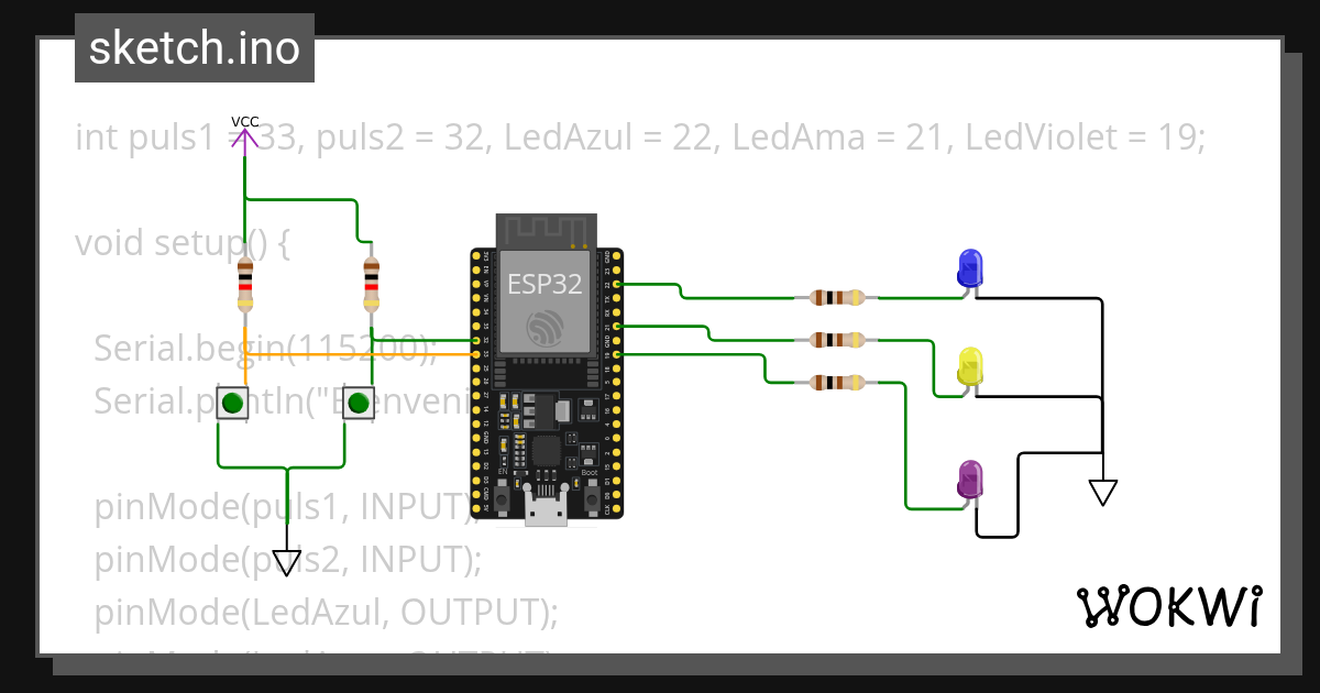 Entradas y Salidas Digitales - Wokwi ESP32, STM32, Arduino Simulator