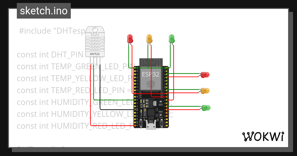 Temperature and humidity dht22 - Wokwi ESP32, STM32, Arduino Simulator