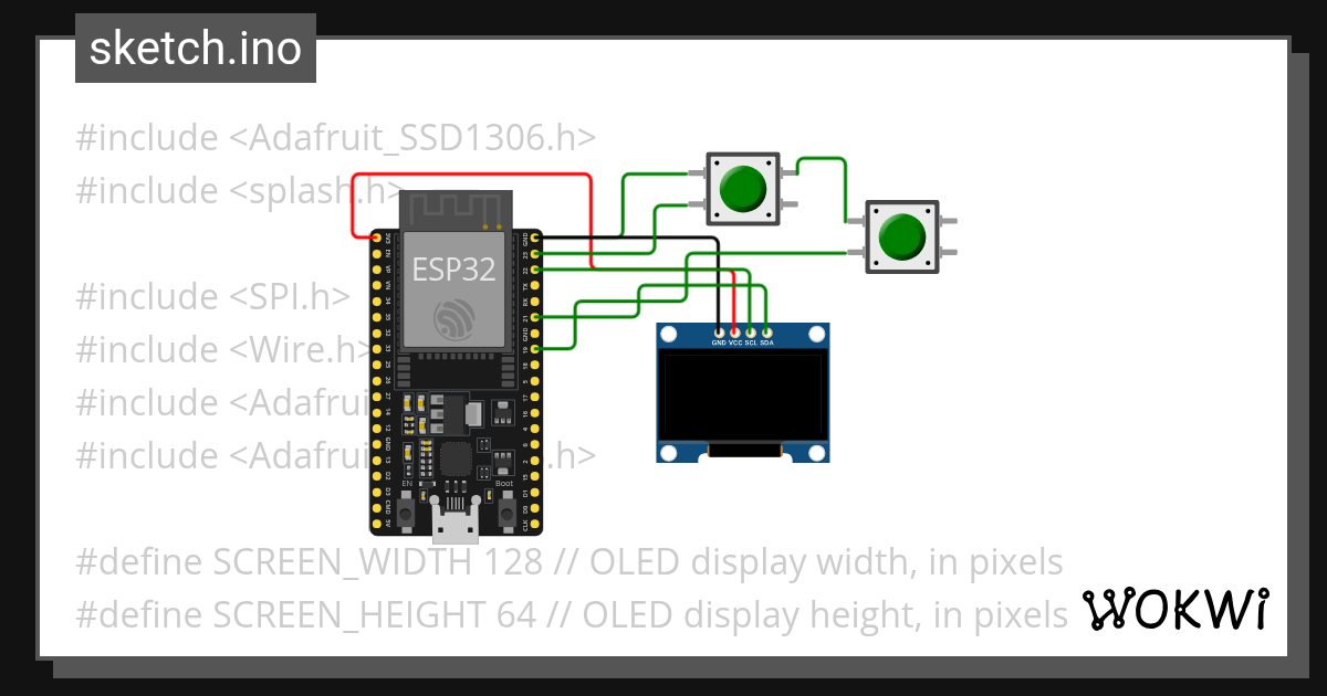 Botones 2 pantalla oled - Wokwi ESP32, STM32, Arduino Simulator