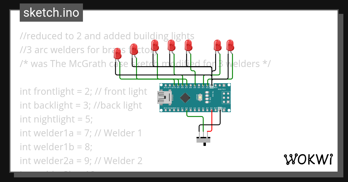 brass factory workshop lights final 2 welders - Wokwi ESP32, STM32, Arduino Simulator