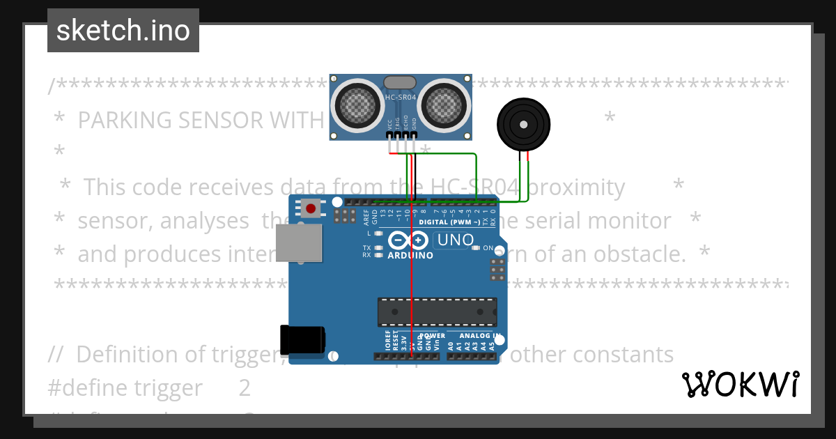 Parking sensor Copy - Wokwi ESP32, STM32, Arduino Simulator