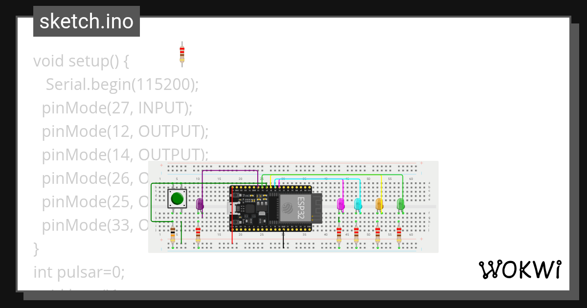 ABECEDARIO 5 LEDS MANUELA - Wokwi ESP32, STM32, Arduino Simulator