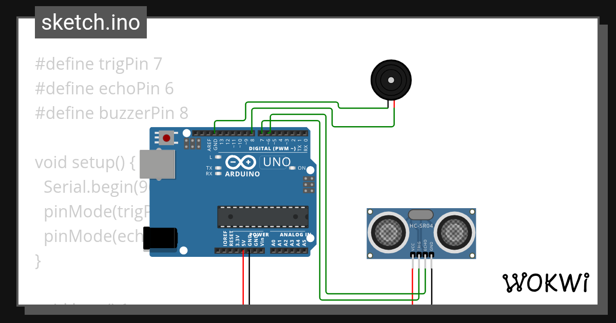 sensor jarak - Wokwi ESP32, STM32, Arduino Simulator