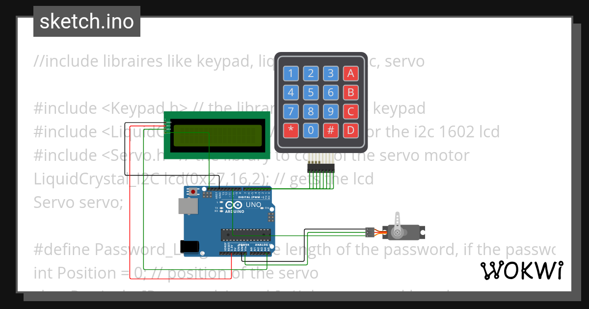 lcd servo key project Copy - Wokwi ESP32, STM32, Arduino Simulator