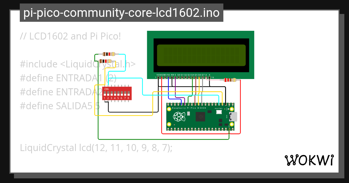 pi-pico-community-core-lcd1602.ino Copy - Wokwi ESP32, STM32, Arduino Simulator