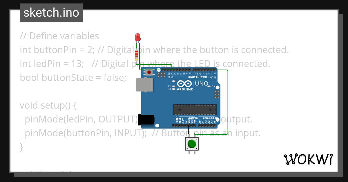 LED BLINk PUSH BUTTON - Wokwi ESP32, STM32, Arduino Simulator