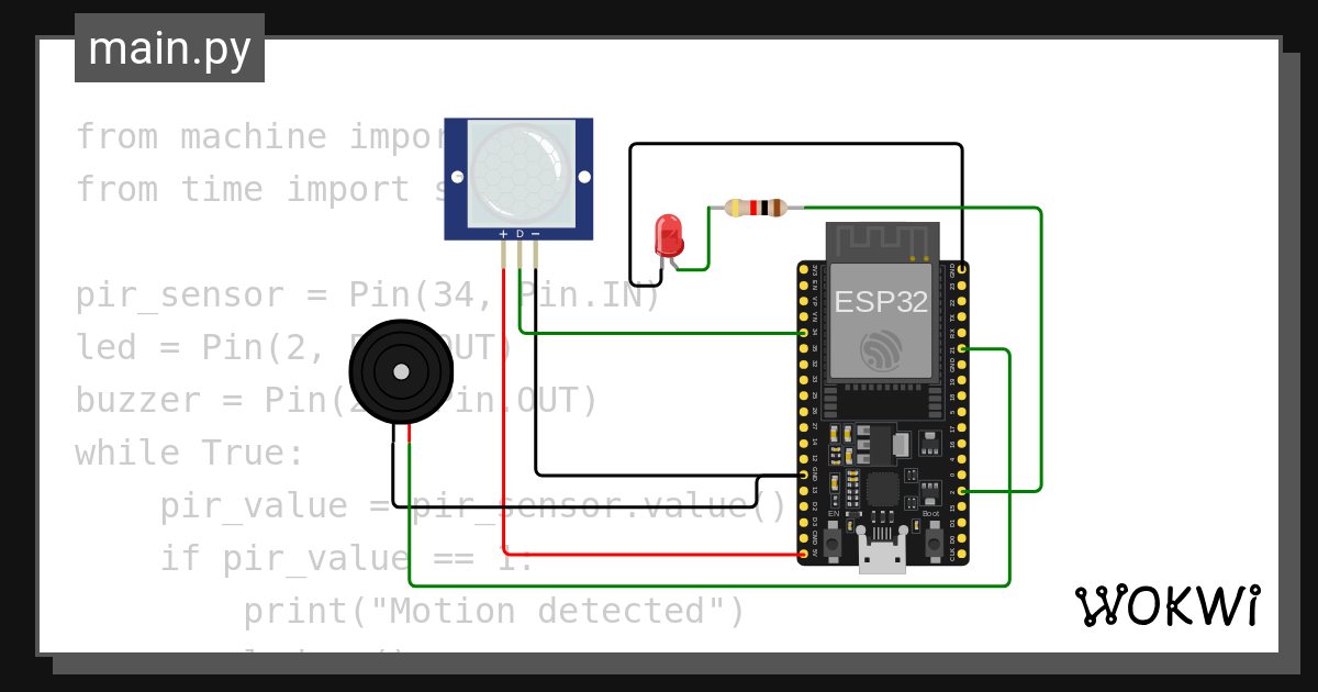 Upython Pir Sensor Motion Detection Wokwi Esp32 Stm32 Arduino Simulator 9107