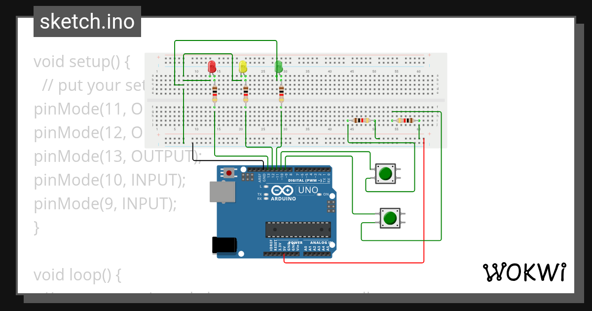3 LEDs 2 button - Wokwi ESP32, STM32, Arduino Simulator