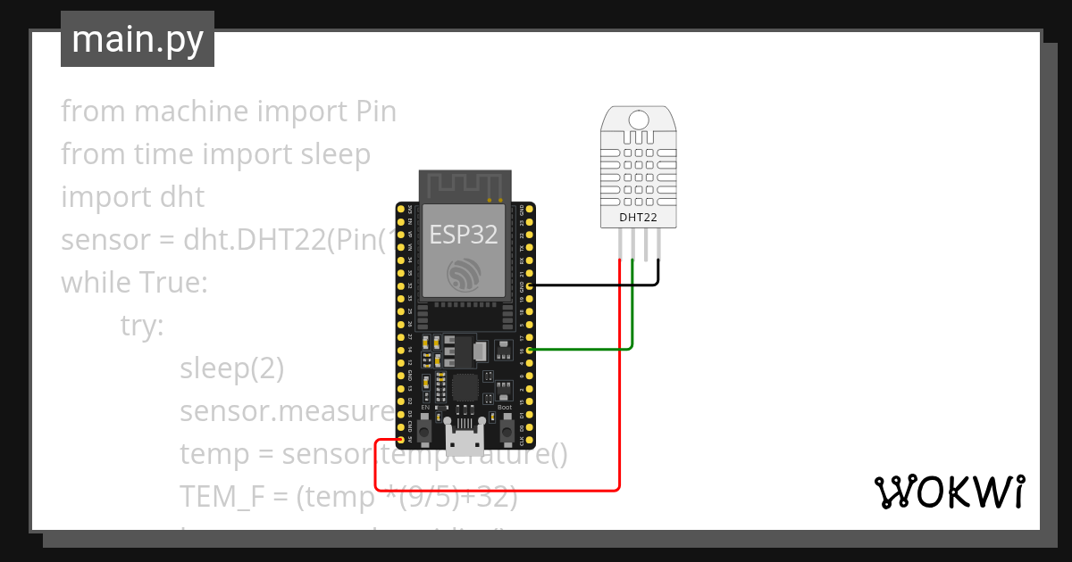 dht.py - Wokwi ESP32, STM32, Arduino Simulator