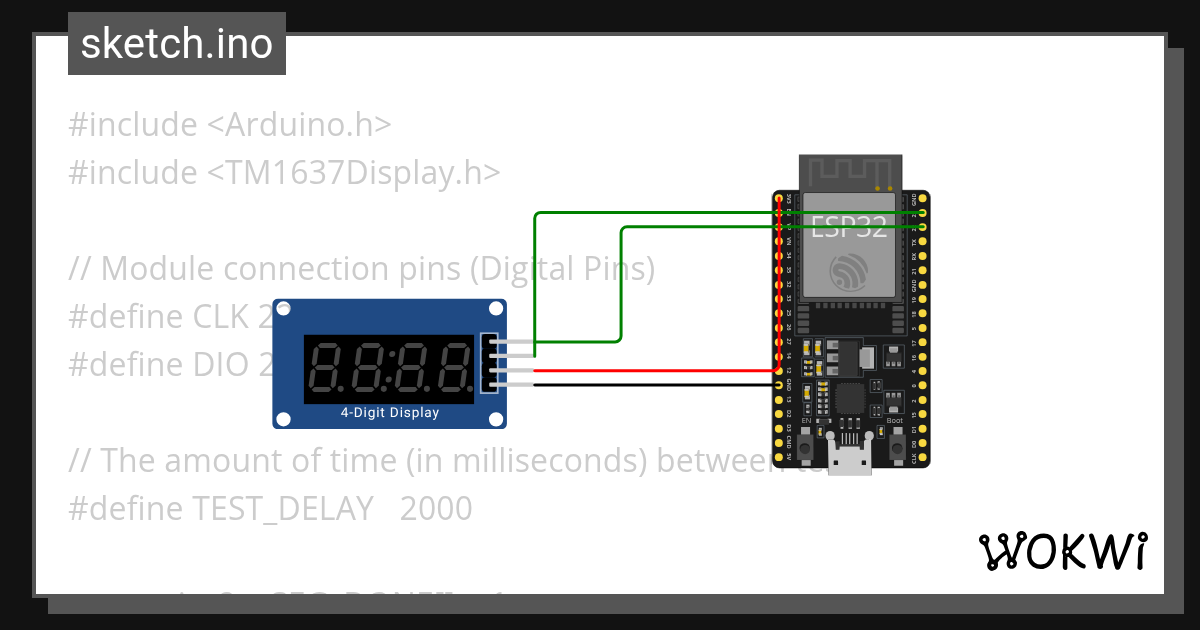 TM1637_ESP32 - Wokwi ESP32, STM32, Arduino Simulator