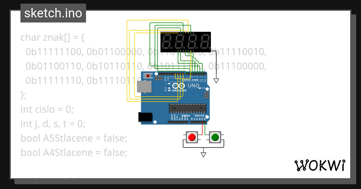 7x4 segment DOMACA ULOHA - Wokwi ESP32, STM32, Arduino Simulator