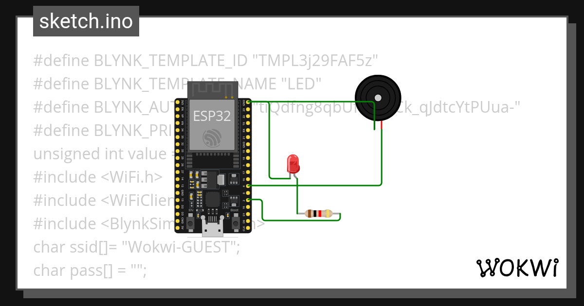 LED BUZZER CLOUD - Wokwi ESP32, STM32, Arduino Simulator