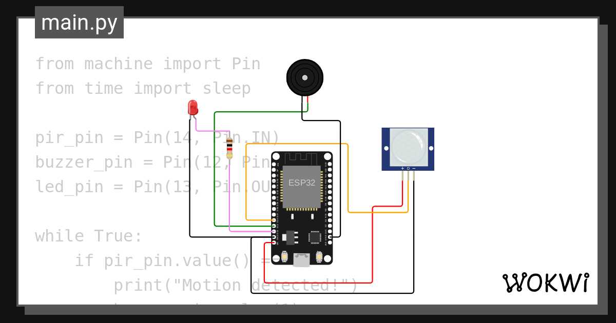 Pir With Buzzer Wokwi Esp32 Stm32 Arduino Simulator 6096