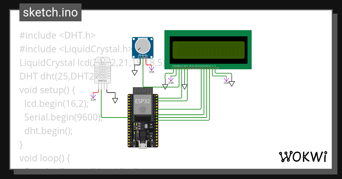 DHT 22 with LCD - Wokwi ESP32, STM32, Arduino Simulator DHT 22 with LCD - Wokwi ESP32, STM32, Arduino Simulator
