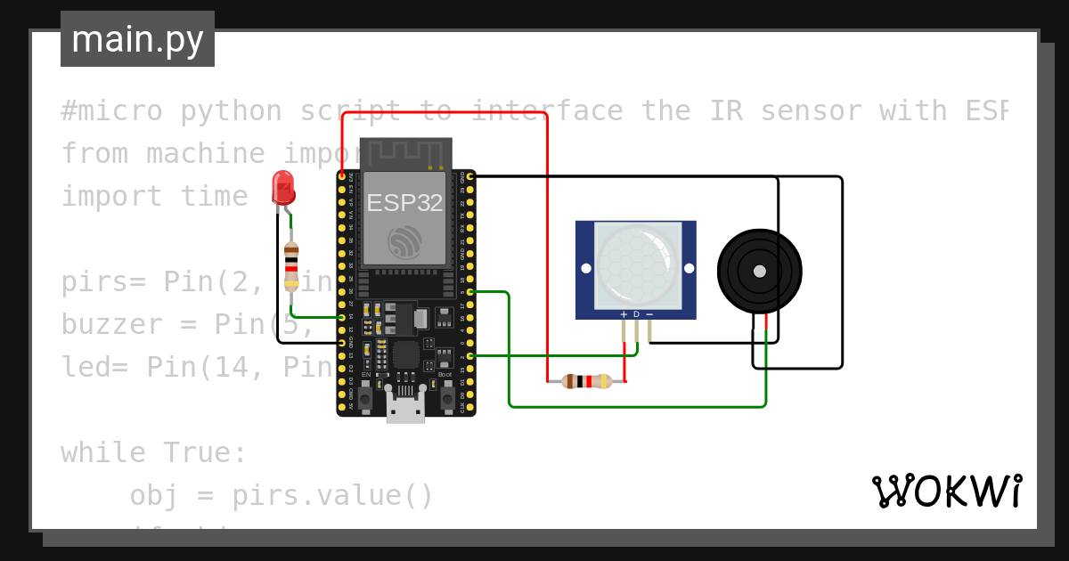 Pir Sensor With Buzzer And Led Wokwi Esp32 Stm32 Arduino Simulator 4177