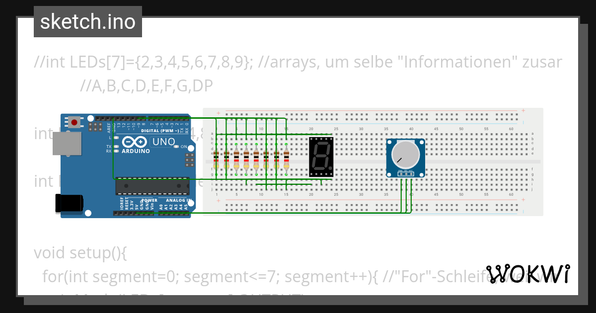 7-Segment-Anzeige-Schnecke - Wokwi ESP32, STM32, Arduino Simulator