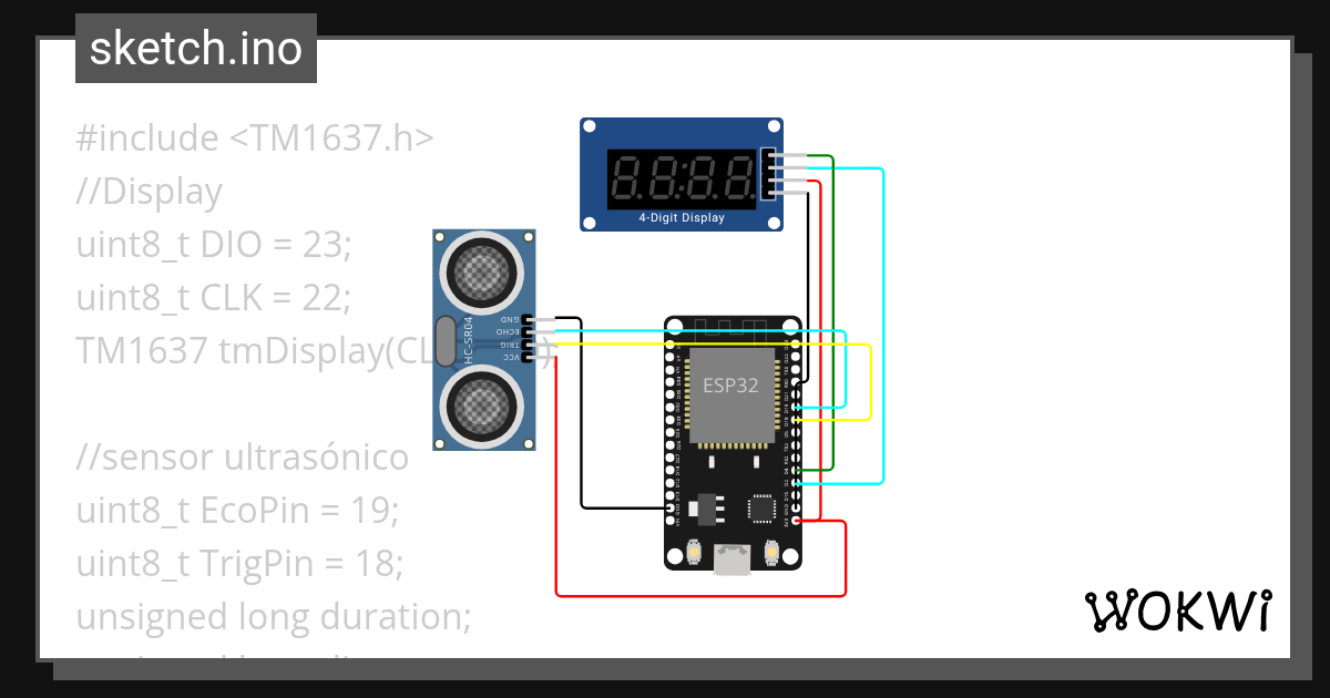 esp32 test ultrasonic sensor Copy - Wokwi ESP32, STM32, Arduino Simulator