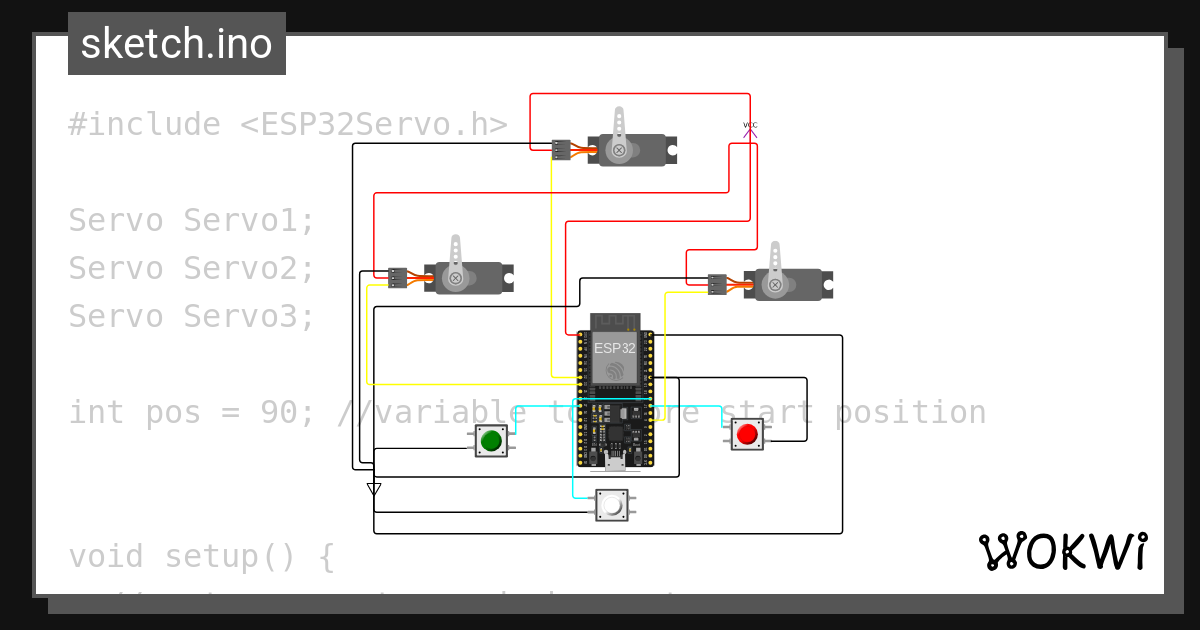 3 Button 3 Servos Wokwi Esp32 Stm32 Arduino Simulator
