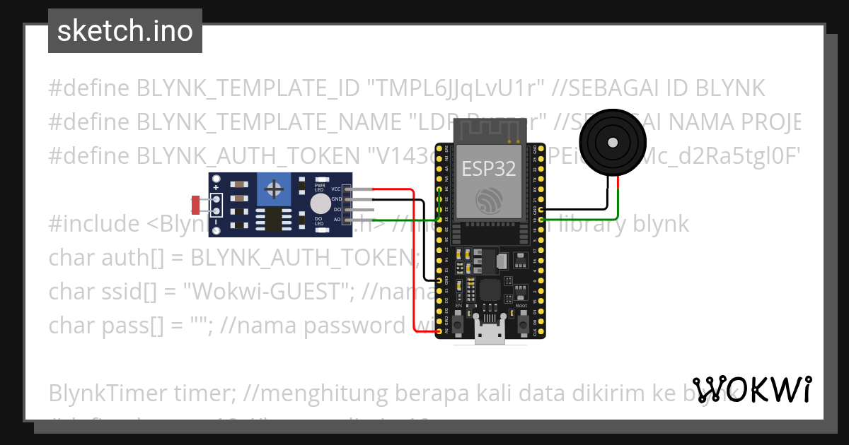 Tugas Blynk Monitoring LDR & Control Buzzer - Wokwi ESP32, STM32, Arduino Simulator