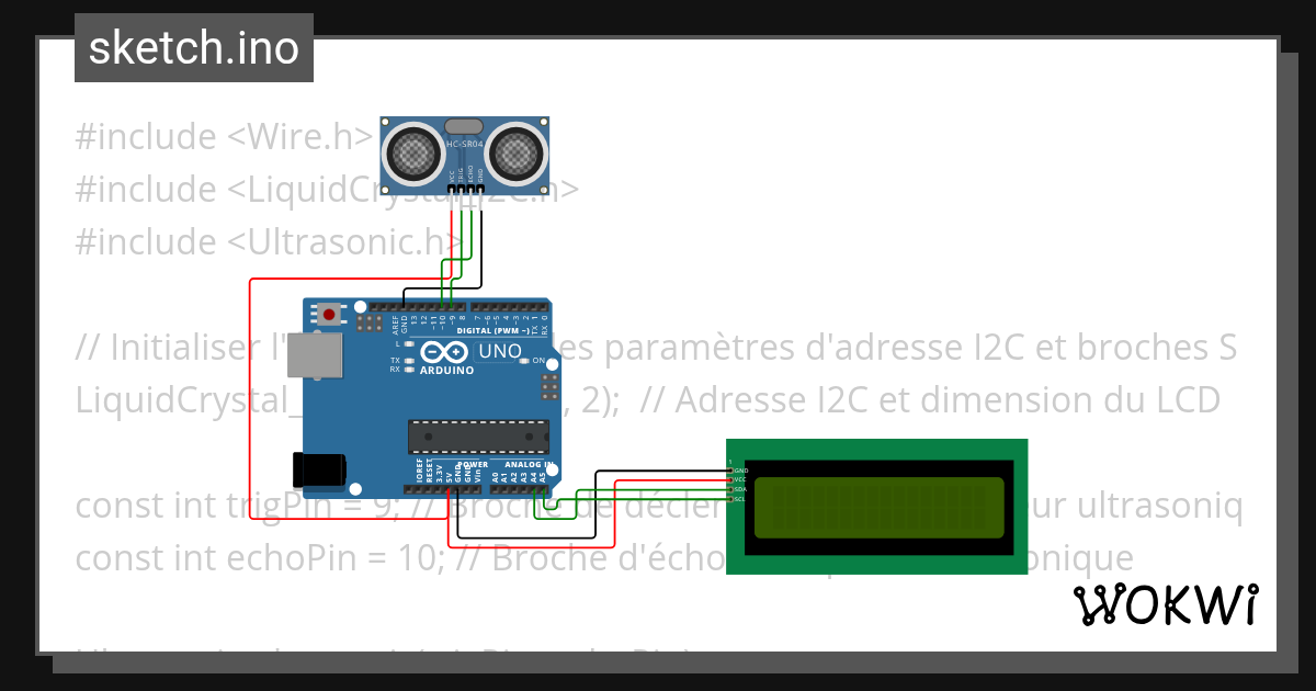 ultrasonic with lcd - Wokwi ESP32, STM32, Arduino Simulator