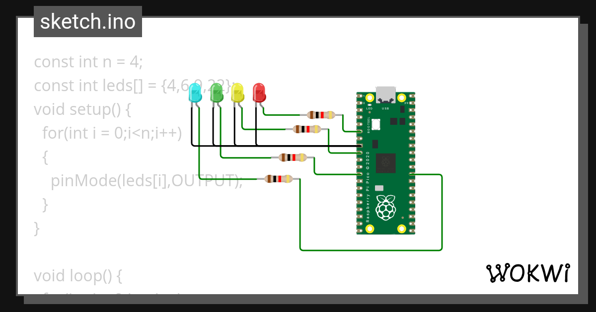 4 Leds In One Direction Wokwi Esp32 Stm32 Arduino Simulator 9477