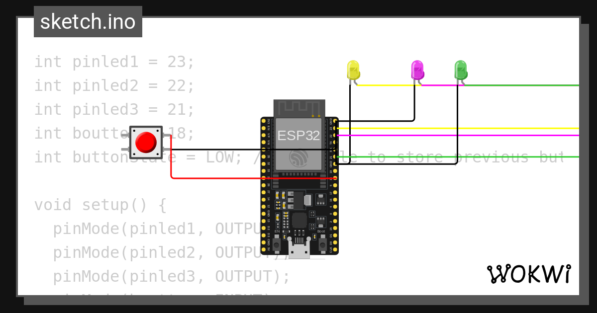 3 Led 1 Botton Copy V2 Wokwi Esp32 Stm32 Arduino Simulator 3430