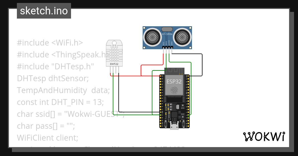 ULTRASONIC AND DHT - Wokwi ESP32, STM32, Arduino Simulator