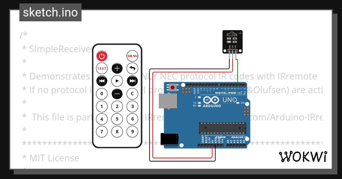 IRremote_SimpleReceiver_Demo - Wokwi ESP32, STM32, Arduino Simulator