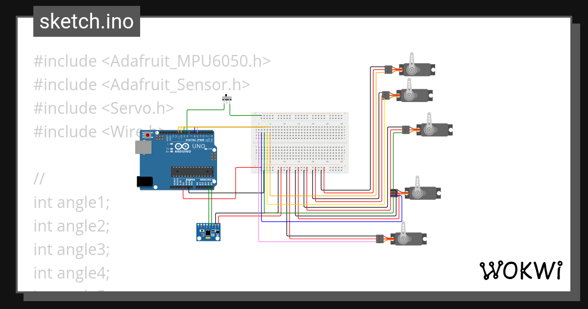 Virtual Robot Arm 5 Sendi dengan Kendali Sensor Gyroscope/Accelerator + Breadboard Copy - Wokwi ...