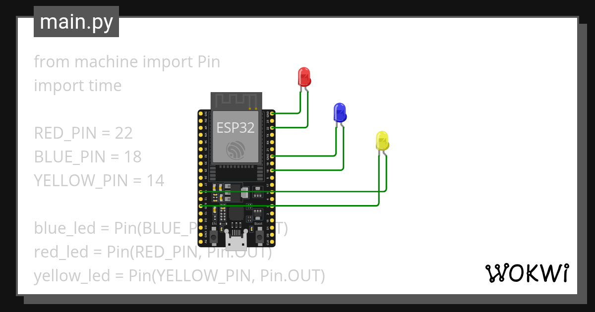 LED RED BLUE YELLOW Copy - Wokwi ESP32, STM32, Arduino Simulator